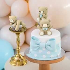 41 Pcs/Set Bear Cake Toppers Mini Bear Cake Decorations Cake Toppers Gold White Pearl Ball for Boy Girl Baby Shower Birthday Party Decorations(Blue, Brown, Cute Style)