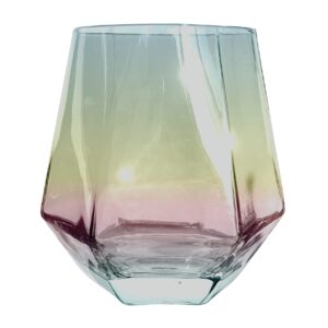 Customizable 11.5 Oz Etched Stemless Diamond Shaped Stemless Wine Glass Engraved Personalized with Message, Iridescent Modern Rainbow Geometric Rocks Whiskey Glass, Craft Cocktail Glass (Single)