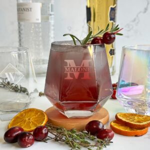 Customizable 11.5 Oz Etched Stemless Diamond Shaped Stemless Wine Glass Engraved Personalized with Message, Iridescent Modern Rainbow Geometric Rocks Whiskey Glass, Craft Cocktail Glass (Single)