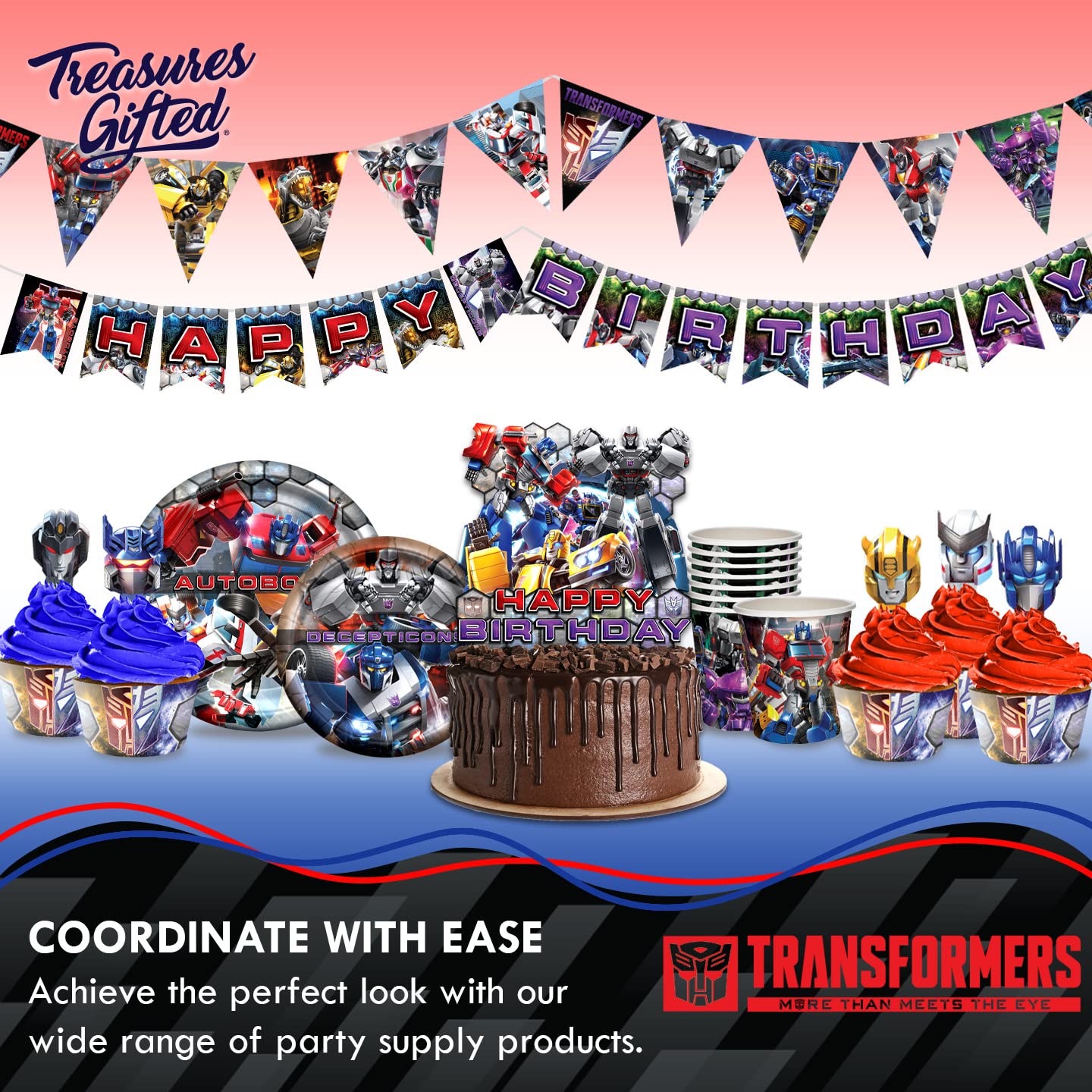 Treasures Gifted Officially Licensed Transformers Birthday Banner - Transformers Party Supplies - Transformers Happy Birthday Banner - Transformers Birthday Party Supplies - Transformers Banner