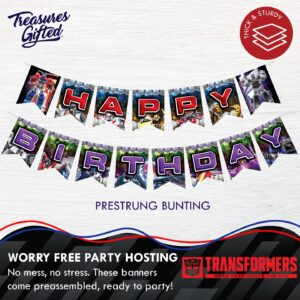 Treasures Gifted Officially Licensed Transformers Birthday Banner Set of 3 - (1) Transformers Banner & (2) Pennant Banners - Transformers Party Decorations - Transformers Party Supplies