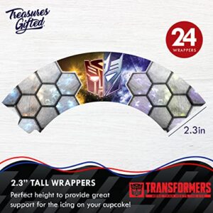 Treasures Gifted Officially Licensed Transformers Cupcake Toppers & Wrappers 24ct - Transformers Cake Decorations - Transformers Birthday Party Supplies - Transformers Birthday Decorations