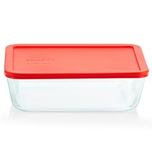 pyrex simply store glass food storage container, snug fit non-toxic plastic bpa-free lids, freezer dishwasher microwave safe, 11 cup