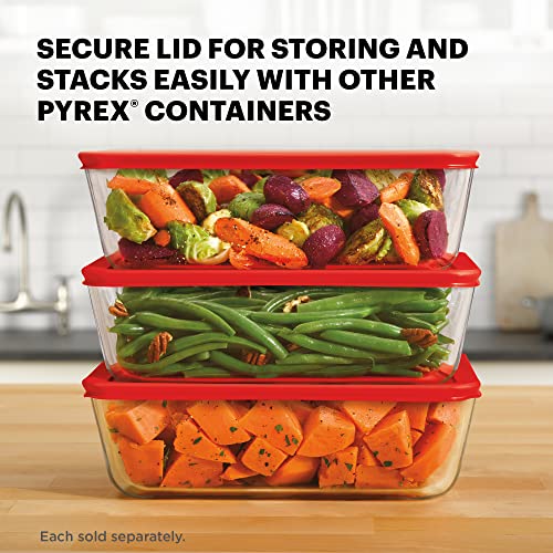 Pyrex Simply Store Glass Food Storage Container, Snug Fit Non-Toxic Plastic BPA-Free Lids, Freezer Dishwasher Microwave Safe, 11 Cup