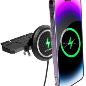 Galvanox Wireless Charging Car CD Slot Phone Holder - Magnetic Mount Charger with Secure CD-Player Attachment - Compatible with MagSafe