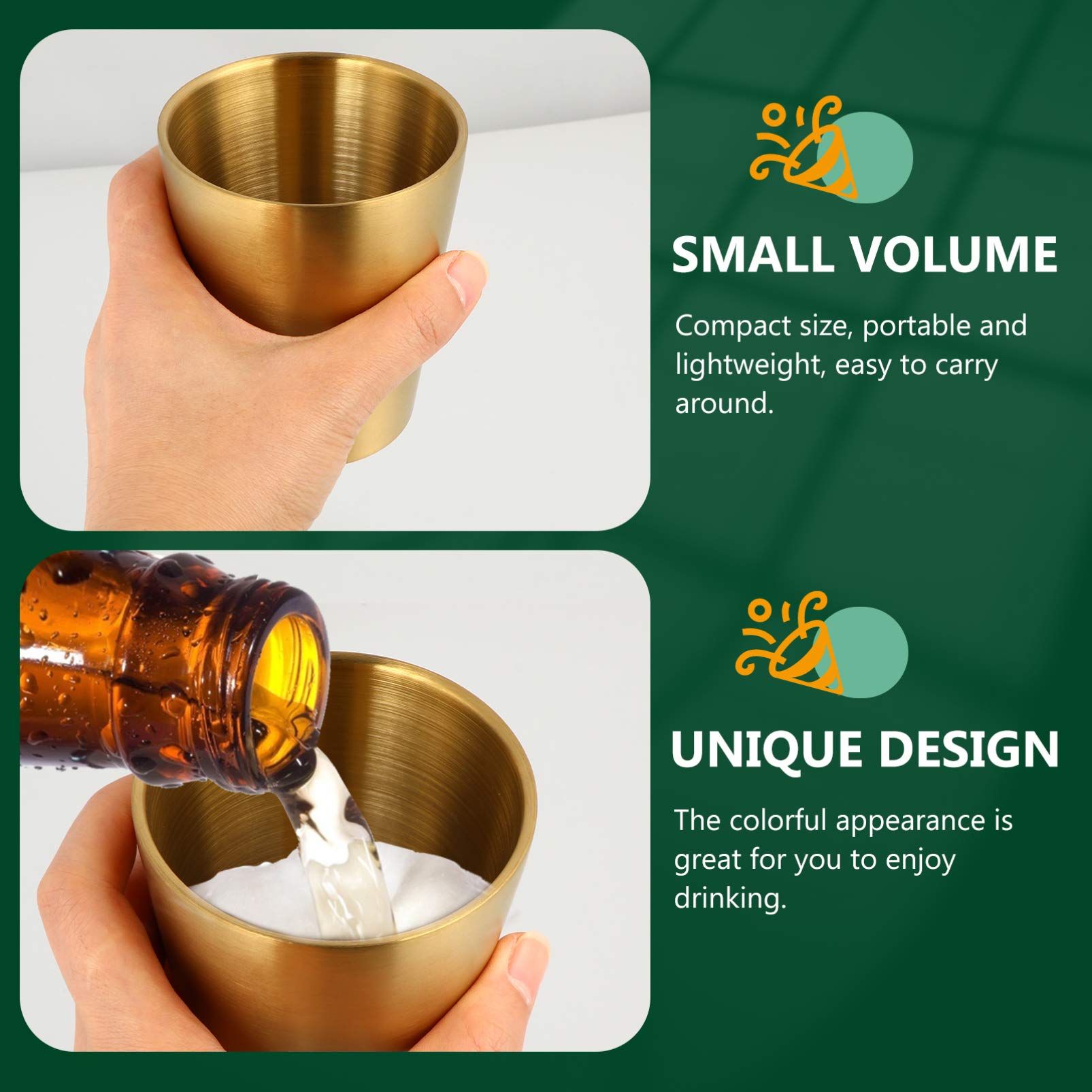 GANAZONO Golden Drinking Cup Stainless Steel Beer Water Wine Whisky Cup Metal Drinking Glasses for Wine Water Coffee Tea