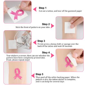 Jutom Breast Cancer Awareness Temporary Tattoos, 20 Sheets, Dark Pink, Waterproof, Sufficient Quantities