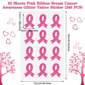 Jutom Breast Cancer Awareness Temporary Tattoos, 20 Sheets, Dark Pink, Waterproof, Sufficient Quantities