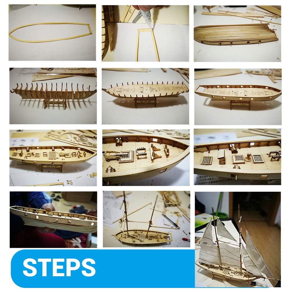 KENANLAN Wooden Ship Model Building Kit, Wooden Sailboat Model Kit Home DIY Model Decoration Boat for Collection, Teaching Exhibition - Easy to Assemble(B)