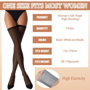 9 Pairs Women Thigh High Fishnet Stockings Silky Thigh High Stockings Lace Thigh High Socks over the Knee Fishnet Socks (Stylish Style)