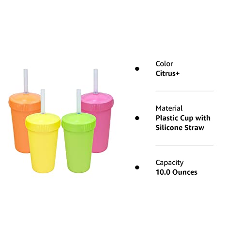 Re-Play Made In USA 10 oz. Straw Cups with Silicone Locking Straws - Made from Heavyweight Recycled Milk Jugs - Citrus - Pack of 4