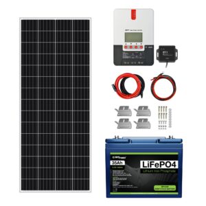 expertpower 210w 12v solar power kit | 12v 35ah lifepo4 lithium batteries | 210w mono rigid solar panels, 20a mppt solar charge controller | rv, trailer, camper, marine, off grid, solar projects