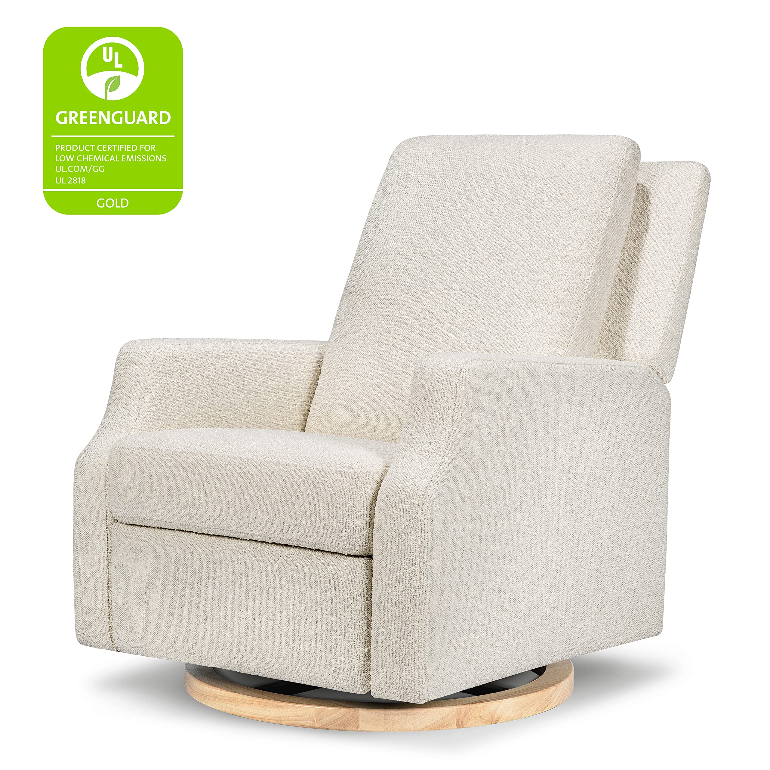 Namesake Crewe Recliner and Swivel Glider in Ivory Boucle with Light Wood Base, Greenguard Gold Certified