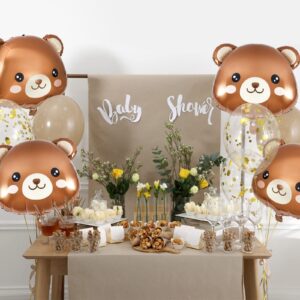 8 Pcs Bear Balloons 21x22 Inch Bear Shaped Animal Balloons Bear Baby Shower Decorations Helium Brown Bear Foil Balloons Bear Head Balloon for Jungle Woodland Animal Farm Safari Theme Party Decoration