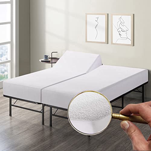 Waterproof 2 Piece Split Mattress Protector for Adjustable Beds, Soft Waterproof Matressprotector Noiseless Fitted Style Cover 2 PC [30" X 80" + 30" X 80"]- Fits Upto 16 Inch Deep Pocket - Queen