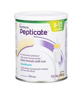 pepticate baby formula, hypoallergenic powdered infant formula for cow milk allergy, with omega 3 dha, ara, iron & prebiotics, 14.1oz