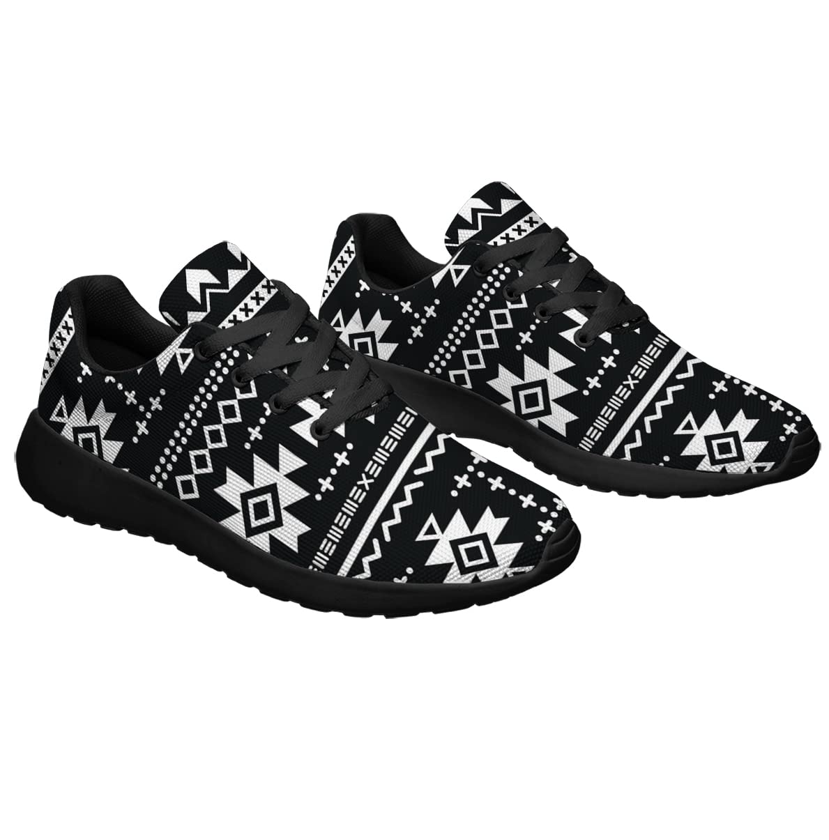 Native Indian Themed Shoes Women Men Running Sneakers Lightweight Sports Walking Tennis Golf Shoes Black Size 4