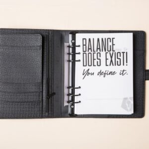 Ambition LTD Black Key Agenda, Woven A5 (5.8 x 8.3") sized planner, organizational tool, Black Matte 6 ring binder, Vegan Leather