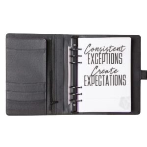 Ambition LTD Black Key Agenda, Woven A5 (5.8 x 8.3") sized planner, organizational tool, Black Matte 6 ring binder, Vegan Leather