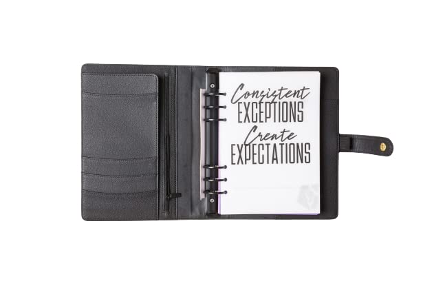 Ambition LTD Black Key Agenda, Woven A5 (5.8 x 8.3") sized planner, organizational tool, Black Matte 6 ring binder, Vegan Leather