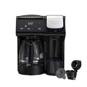 hamilton beach 49911 flexbrew trio 2-way coffee maker, single serve & full 12c carafe, black, fastbrew, removable reservoir, alexa enable