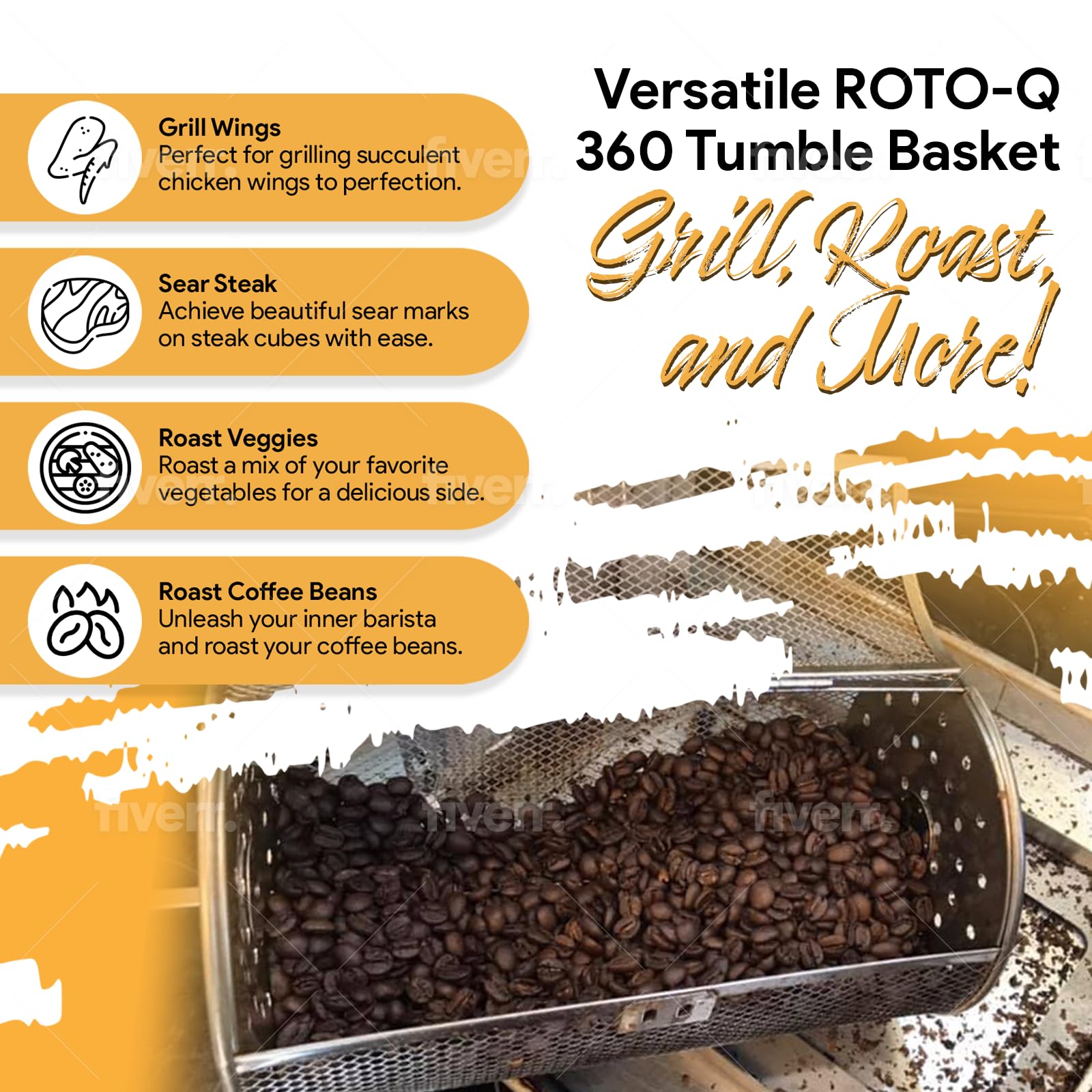 ROTO-Q 360 Rotisserie Tumble Basket Accessory: Enhance Your Grilling Experience! (Compatible Only with ROTO-Q Rotisserie Machine) Grilling Wings & Roasting Coffee Beans