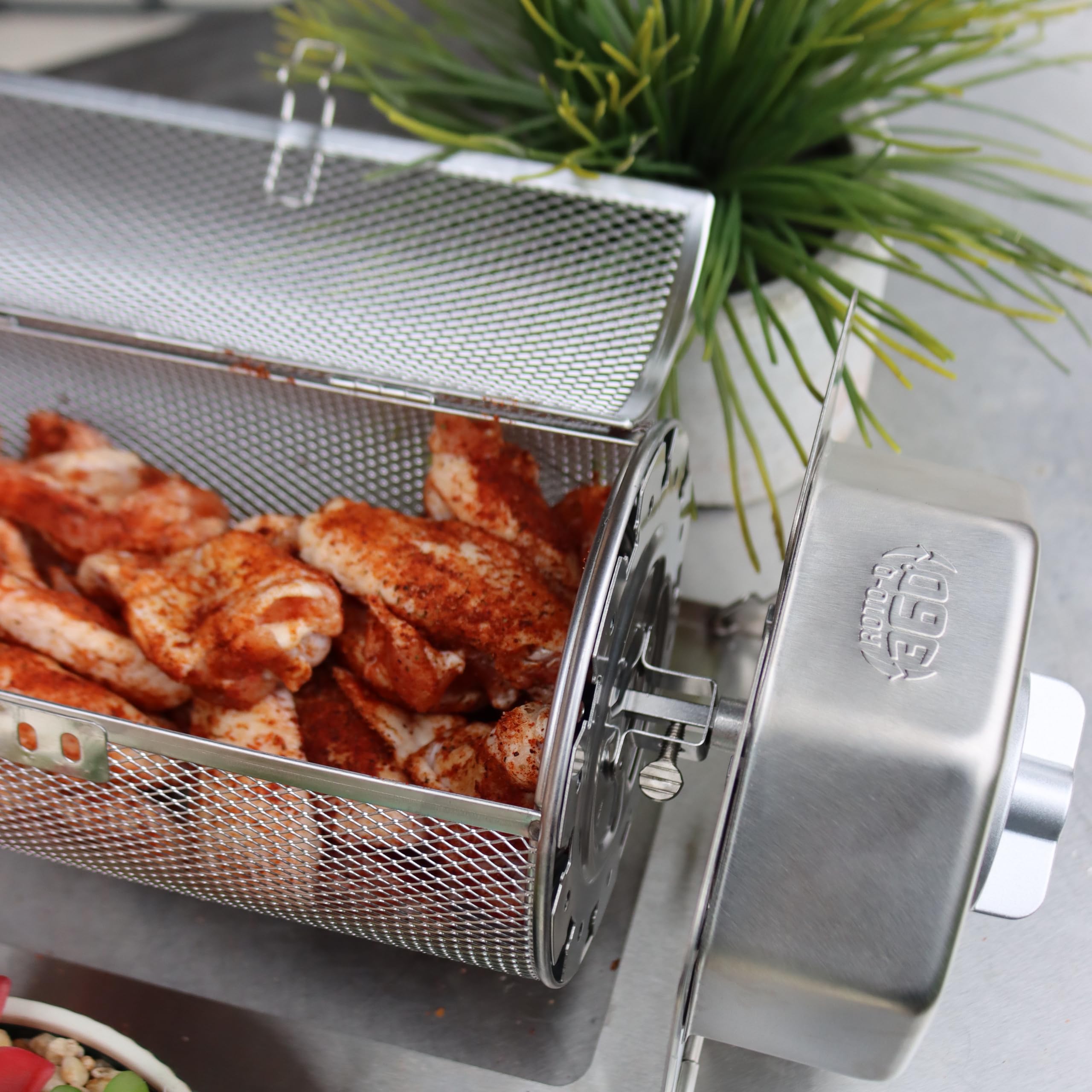 ROTO-Q 360 Rotisserie Tumble Basket Accessory: Enhance Your Grilling Experience! (Compatible Only with ROTO-Q Rotisserie Machine) Grilling Wings & Roasting Coffee Beans