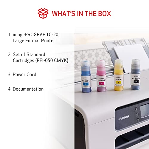 Canon imagePROGRAF TC-20 24" Large Format Poster & Plotter Printer - Automatic Roll & Cut Sheet Paper Feeder, Ships with 280ml of Ink - USB, Wi-Fi, LAN,White