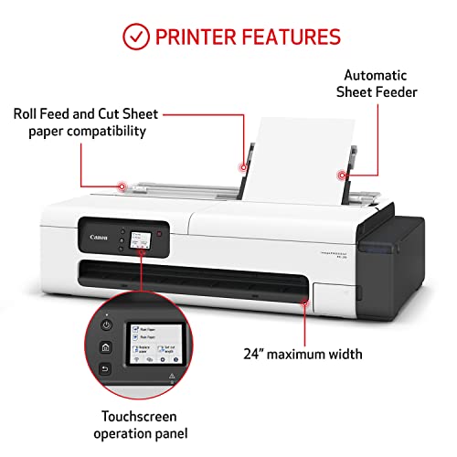 Canon imagePROGRAF TC-20 24" Large Format Poster & Plotter Printer - Automatic Roll & Cut Sheet Paper Feeder, Ships with 280ml of Ink - USB, Wi-Fi, LAN,White