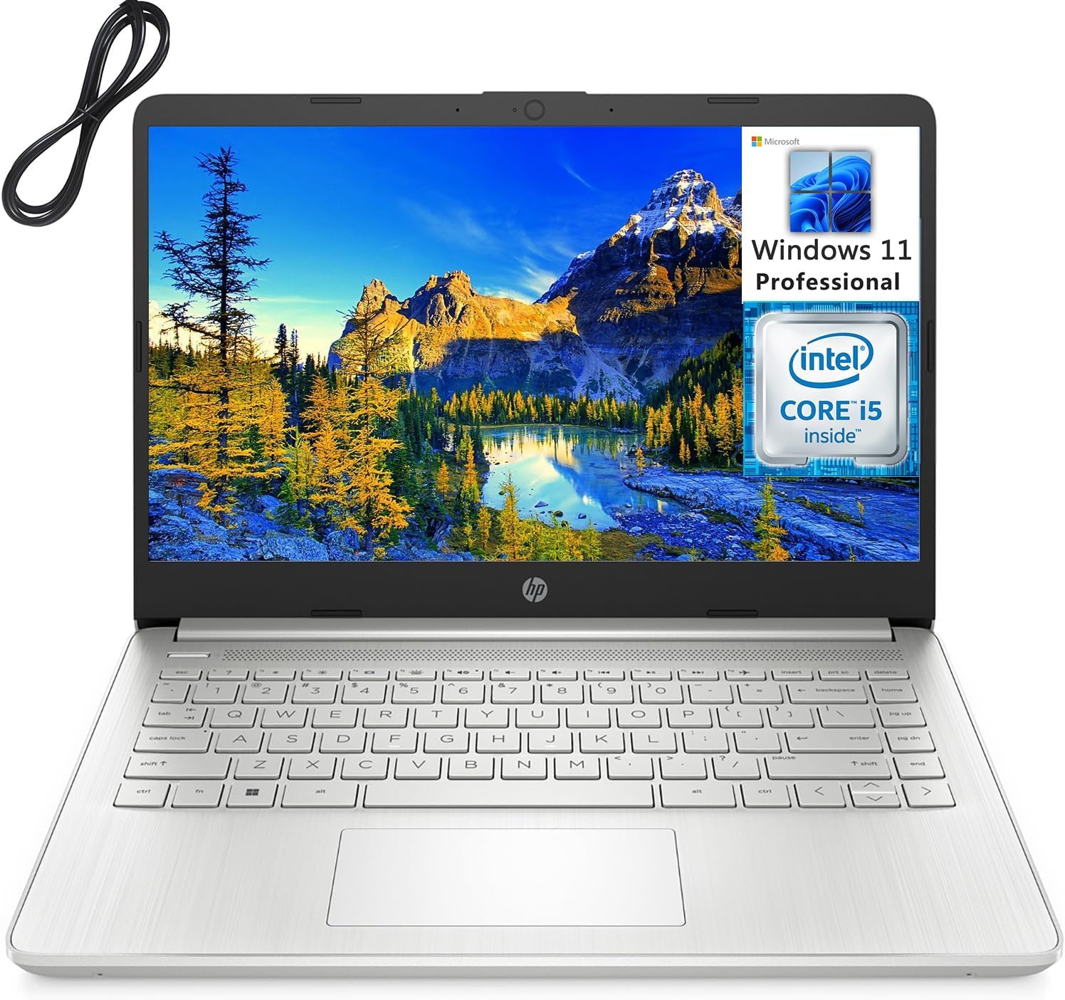 HP 14" Business Laptop Computer, Intel Quad-Core i5-1135G7 up to 4.2GHz (Beat i7-1065G7), 16GB DDR4 RAM, 512GB PCIe SSD, 802.11AC WiFi, Bluetooth, Natural Silver, Windows 11 Pro, BROAG Cable