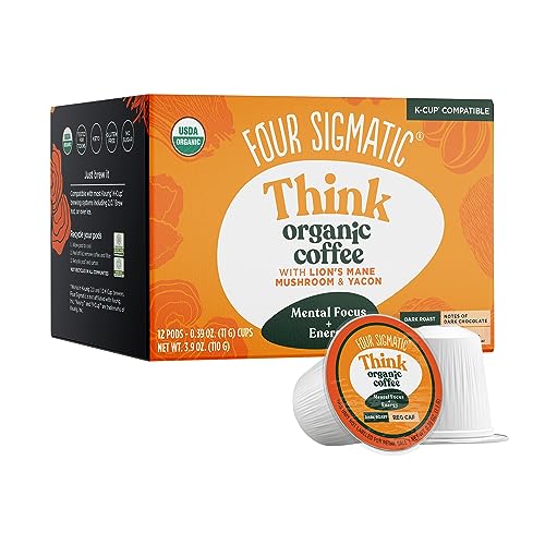 Four Sigmatic Mushroom Coffee K-Cups | Organic and Fair Trade Dark Roast Coffee with Lion’s Mane Mushroom Powder & Yacon | Focus & Immune Support | Vegan & Keto | Sustainable Pods | 12 Count