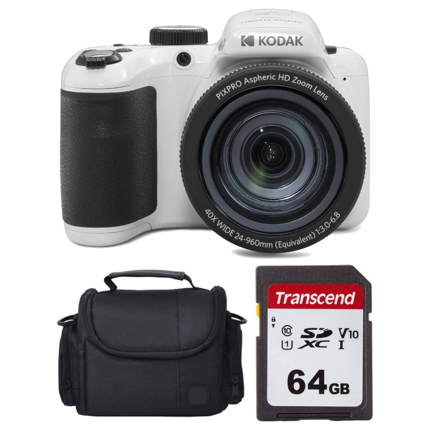 Kodak PIXPRO AZ405 Digital Camera + 64GB Memory Card + Camera Case (White)