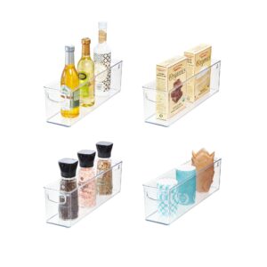 iDesign 4-Piece Recycled Plastic Pantry and Kitchen Storage, Freezer and Fridge Organizer Bins with Easy Grip Handles - 8"x16"x10", Clear