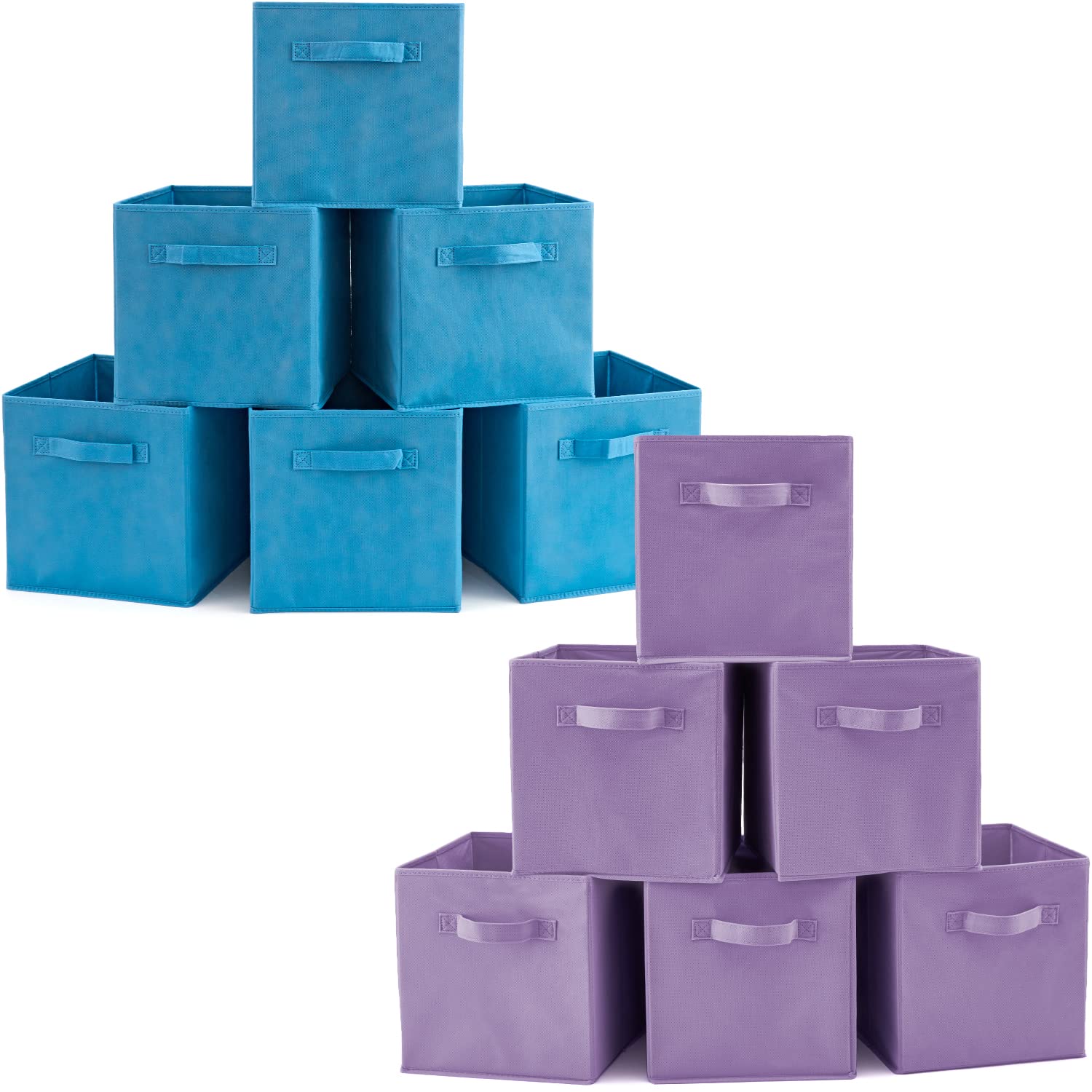 EZOWare Set of 12 Foldable Basket Bin Collapsible Storage Cube For Nursery, Kids Toys Organizer, Shelf Cabinet - ( Purple + Niagara Blue)