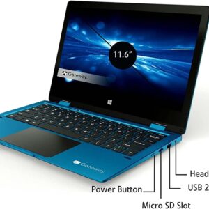 Gateway Newest Touchscreen 11.6 HD 2-in-1 Convertible Laptop in Blue Intel N4020 4GB RAM 64GB SSD Mini-HDMI Webcam Hugo Tech Mart Windows 11 S (Renewed)