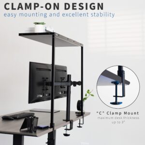 VIVO Large 42 inch Clamp-on Overhead Desk Shelf, Raised Desktop Organizer, Elevated Workstation Accessory Platform, Black, DESK-SHELF42-OB