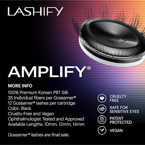 Lashify Amplify 12mm GossamerDIY Eyelash Extensions Refill, Black, Easy False Eyelashes for a Natural Look