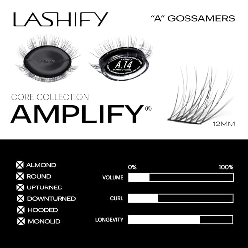 Lashify Amplify 12mm GossamerDIY Eyelash Extensions Refill, Black, Easy False Eyelashes for a Natural Look