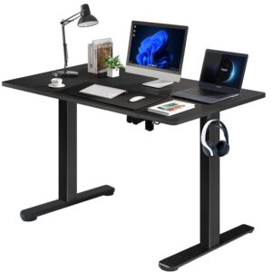 lifetime home height adjustable 48" electric standing desk - upgraded ultra durable home office large rectangular computer or laptop sit stand workstation table - 48 x 24 inches, black