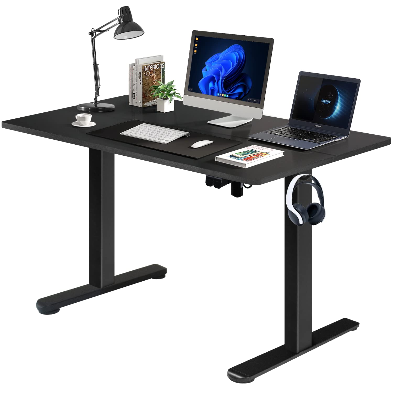 Lifetime Home Height Adjustable 55 Inches Electric Standing Desk - Upgraded Ultra Durable Home Office Large Rectangular Computer or Laptop Sit Stand Workstation Table - 55 x 24 inches, Black