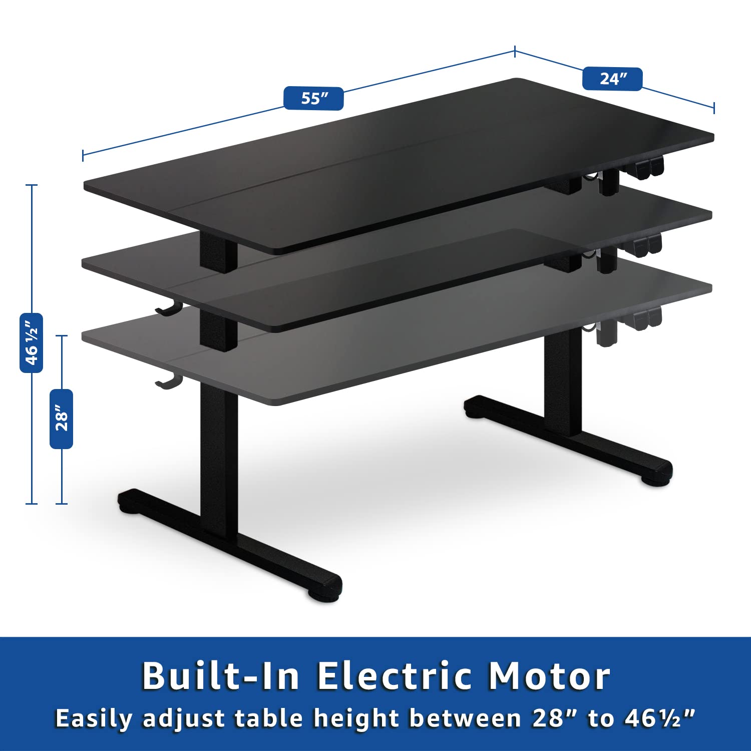 Lifetime Home Height Adjustable 55 Inches Electric Standing Desk - Upgraded Ultra Durable Home Office Large Rectangular Computer or Laptop Sit Stand Workstation Table - 55 x 24 inches, Black