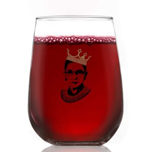 MAJORITY BLUE Ruth Bader Ginsburg With Crown Set Of 2 Novelty Wine Glass | 15 oz Stemless Wine Glasses | Cute Wine Glass Tumbler | Novelty Gifts | Holiday Gift Set | Gifts For Women