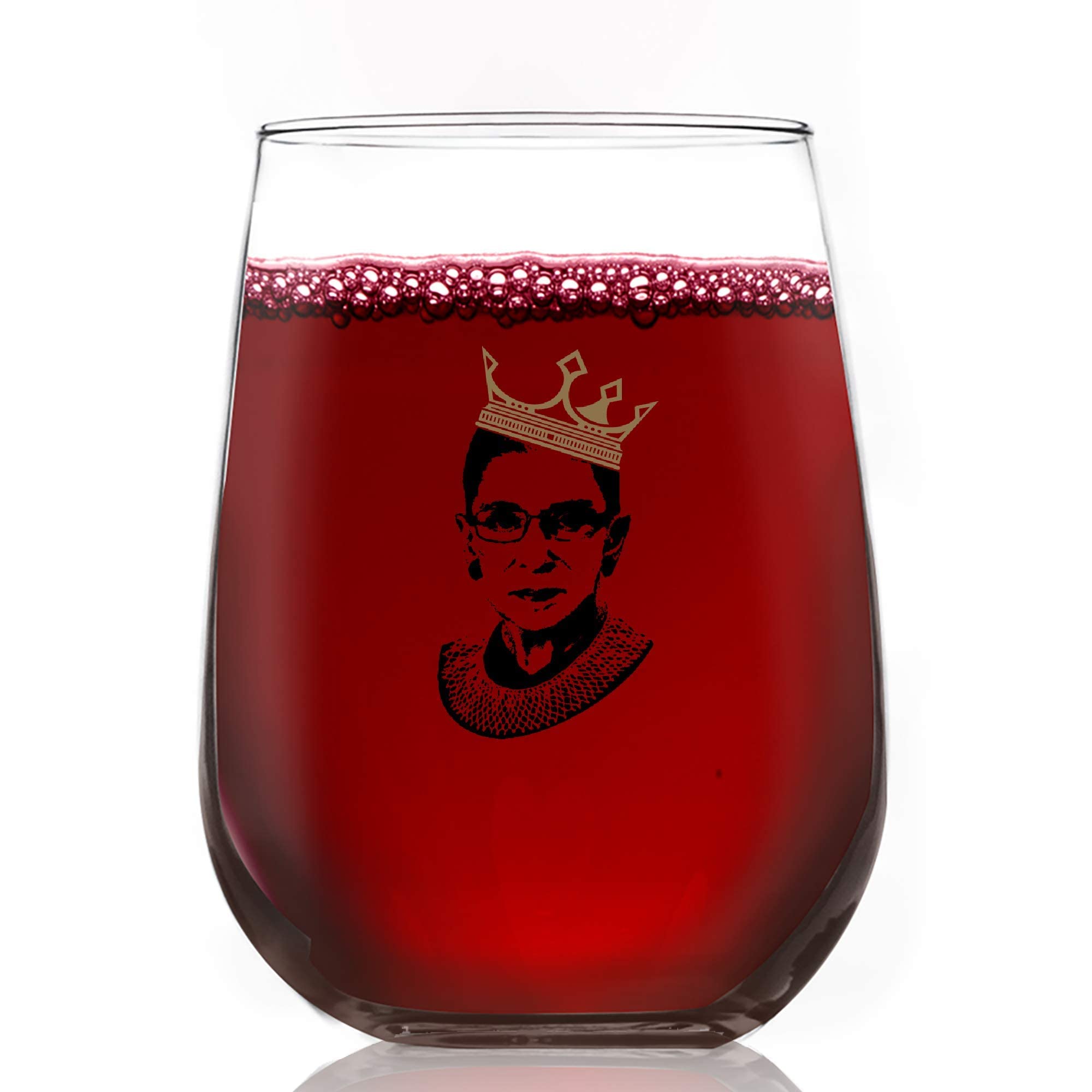 MAJORITY BLUE Ruth Bader Ginsburg With Crown Set Of 2 Novelty Wine Glass | 15 oz Stemless Wine Glasses | Cute Wine Glass Tumbler | Novelty Gifts | Holiday Gift Set | Gifts For Women