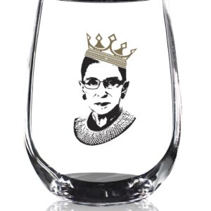 MAJORITY BLUE Ruth Bader Ginsburg With Crown Set Of 2 Novelty Wine Glass | 15 oz Stemless Wine Glasses | Cute Wine Glass Tumbler | Novelty Gifts | Holiday Gift Set | Gifts For Women