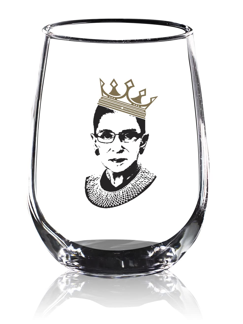 MAJORITY BLUE Ruth Bader Ginsburg With Crown Set Of 2 Novelty Wine Glass | 15 oz Stemless Wine Glasses | Cute Wine Glass Tumbler | Novelty Gifts | Holiday Gift Set | Gifts For Women