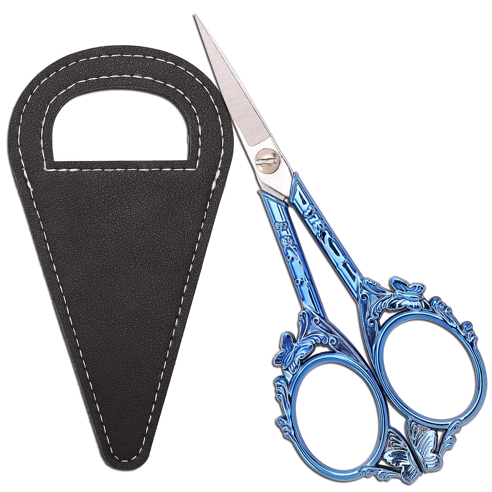 HITOPTY Sewing Embroidery Scissors with Sheath, 4.7in Sharp Tip Craft Crochet Scissor for Needlework Cross Stitch Threading Handicraft DIY Tool, Cute Blue Butterfly Shears