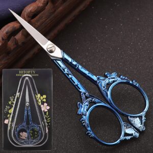 HITOPTY Sewing Embroidery Scissors with Sheath, 4.7in Sharp Tip Craft Crochet Scissor for Needlework Cross Stitch Threading Handicraft DIY Tool, Cute Blue Butterfly Shears