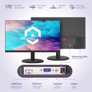 Amcrest 24/7 Surveillance Video Monitor Screen, 22 inch PC Computer NVR/DVR Monitor, 1080p FHD 60Hz with HDMI VGA, Micro Bezel Design, W-LED for Home Office, Monitor, Built-in Dual Speakers, AM-LM22