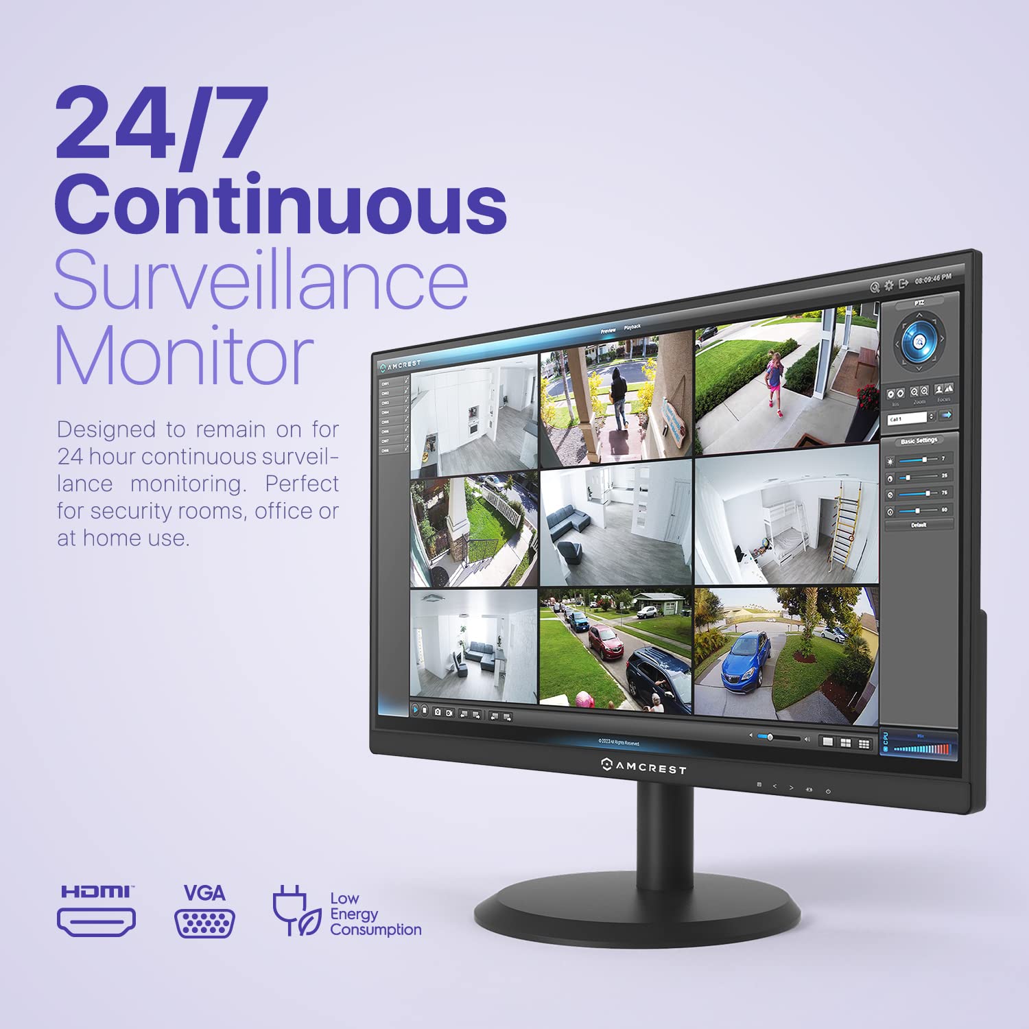 Amcrest 24/7 Surveillance Video Monitor Screen, 22 inch PC Computer NVR/DVR Monitor, 1080p FHD 60Hz with HDMI VGA, Micro Bezel Design, W-LED for Home Office, Monitor, Built-in Dual Speakers, AM-LM22