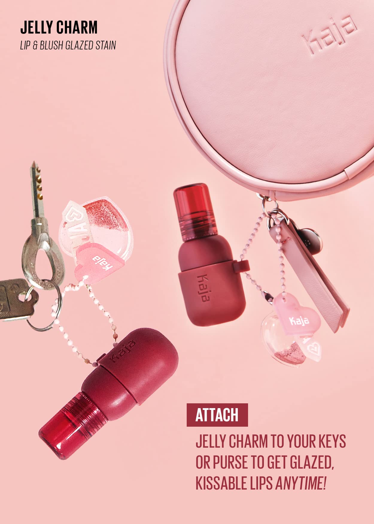 Kaja Lip & Blush Glazed Keychain Stain - Jelly Charm 02 Squeeze Guava | with Triple Berry Complex, Lemon Fruit Extrac & Olive Squalane, Hydrating, Long Lasting Lip Tint